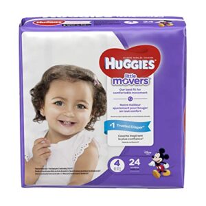 huggies little movers diapers, size 4 (22-37 lb.), 24 ct., jumbo pack (packaging may vary), baby diapers for active babies