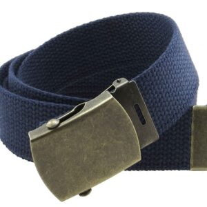 Canvas Web Belt Military Style with Antique Brass Buckle and Tip 50" Long (Navy)