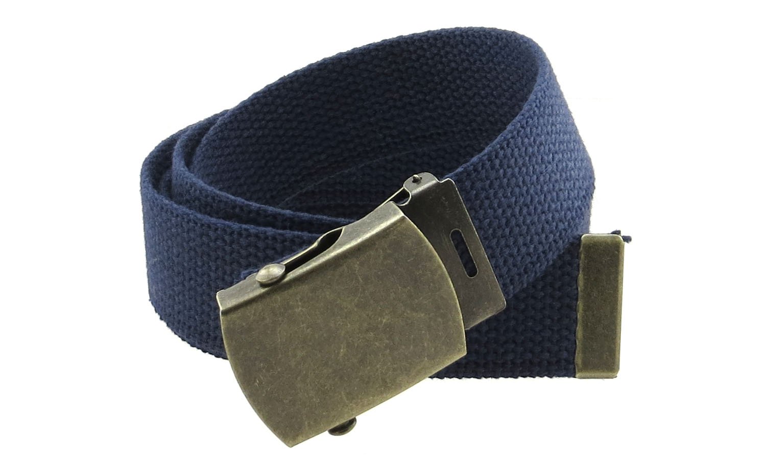 Canvas Web Belt Military Style with Antique Brass Buckle and Tip 50" Long (Navy)