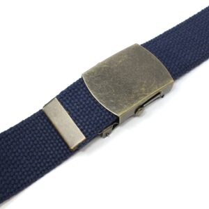 Canvas Web Belt Military Style with Antique Brass Buckle and Tip 50" Long (Navy)