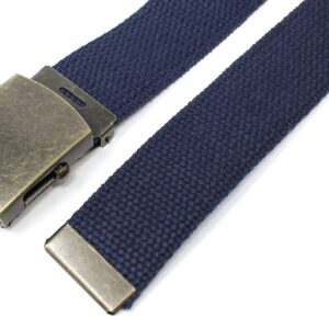 Canvas Web Belt Military Style with Antique Brass Buckle and Tip 50" Long (Navy)