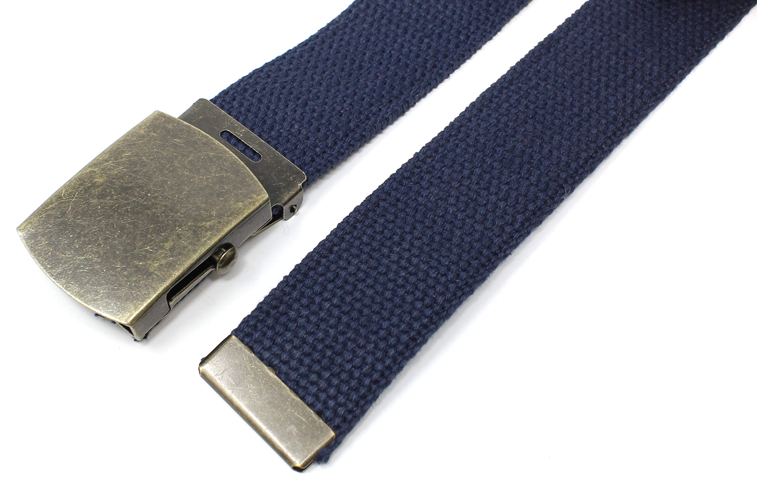 Canvas Web Belt Military Style with Antique Brass Buckle and Tip 50" Long (Navy)