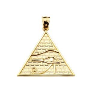 fine 14k yellow gold eye of horus pyramid charm pendant