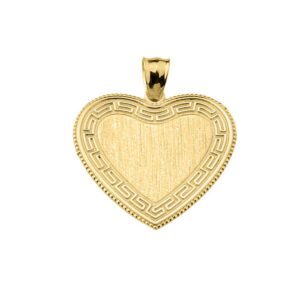 fine 14k yellow gold engravable greek key heart-shaped charm pendant