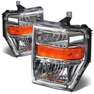 auto dynasty factory style halogen headlights assembly compatible with ford f250 f350 f450 f550 super duty 2nd gen 2008-2010, driver and passenger side, chrome housing amber corner