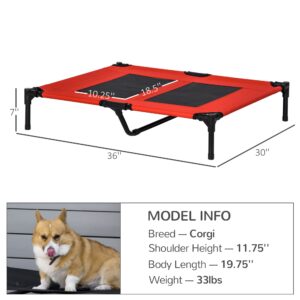 PawHut 36" x 30" Elevated Cooling Summer Dog Cot Pet Bed With Mesh Ventilation - Red