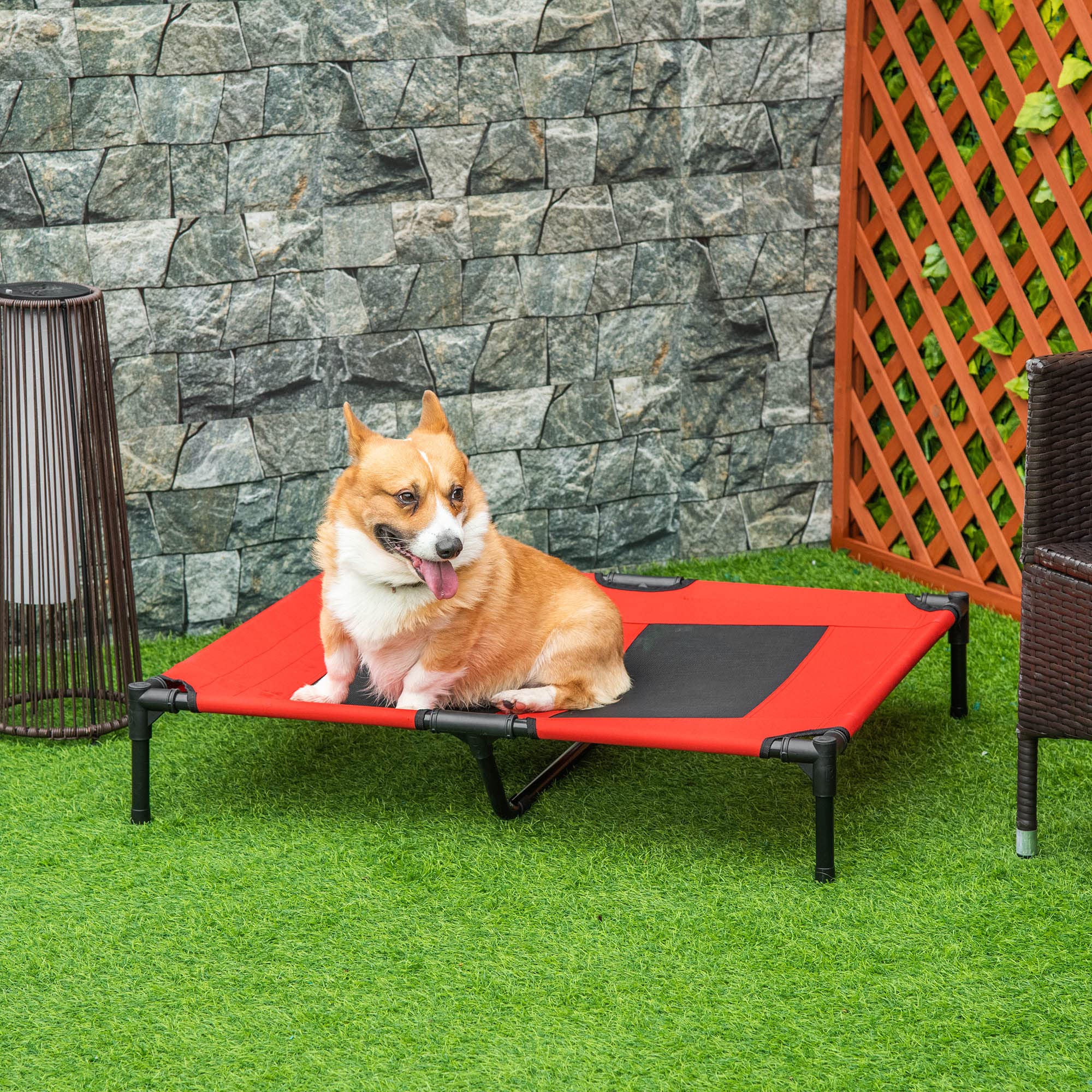 PawHut 36" x 30" Elevated Cooling Summer Dog Cot Pet Bed With Mesh Ventilation - Red