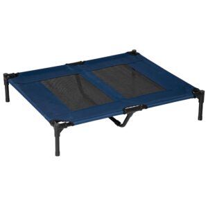 pawhut 36" x 30" elevated cooling summer dog cot pet bed with mesh ventilation - blue