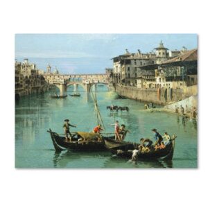 arno river and ponte vecchio artwork by canaletto, 18 by 24-inch canvas wall art