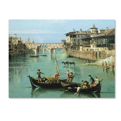 Arno River and Ponte Vecchio Artwork by Canaletto, 18 by 24-Inch Canvas Wall Art