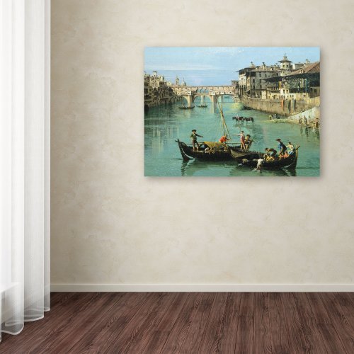 Arno River and Ponte Vecchio Artwork by Canaletto, 18 by 24-Inch Canvas Wall Art