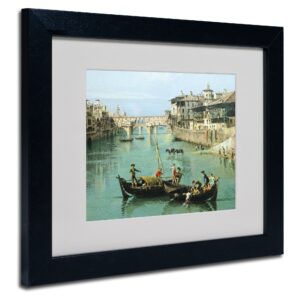 arno river and ponte vecchio by canaletto with black frame artwork, 11 by 14-inch