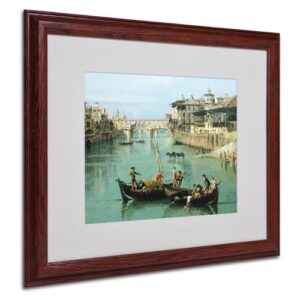 arno river and ponte vecchio by canaletto with wood frame artwork, 16 by 20-inch