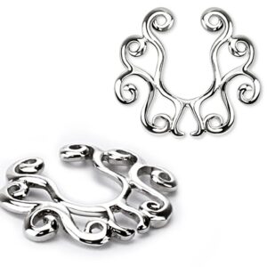 nipple rings non pierce pair non-piercing clip on nipple ring tribal floral pair