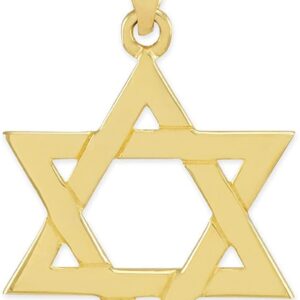 14K Yellow Gold Traditional Jewish Six Pointed Star of David Magen David Hexagram Pendant Charm - 31.75 Millimeters