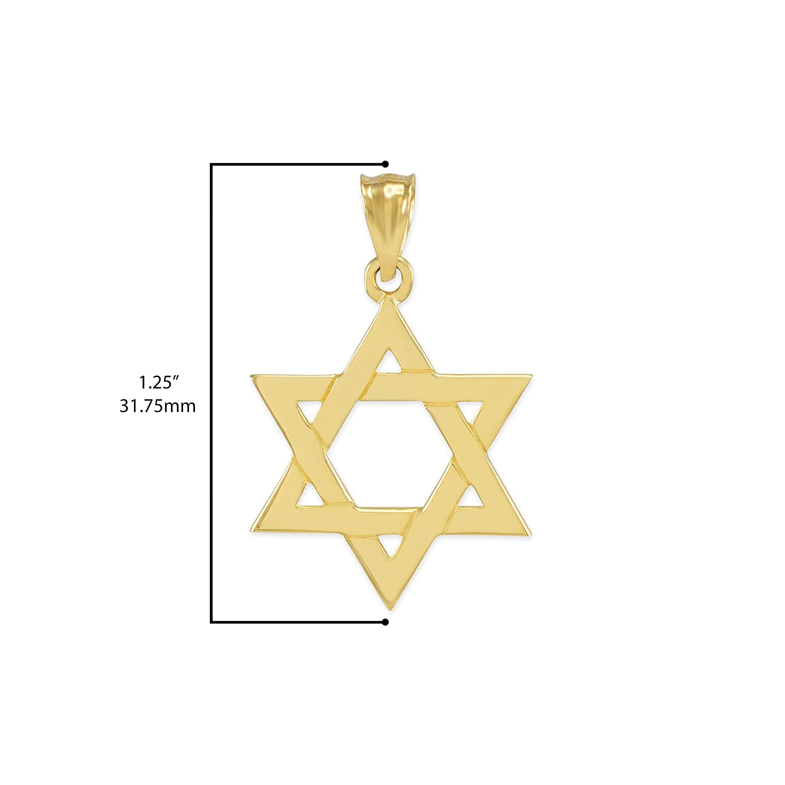 14K Yellow Gold Traditional Jewish Six Pointed Star of David Magen David Hexagram Pendant Charm - 31.75 Millimeters