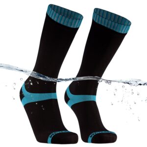 dexshell waterproof socks coolmax cushioning inner hiking trekking for men and women, coolvent aqua blue stripe, mid calf unisex large