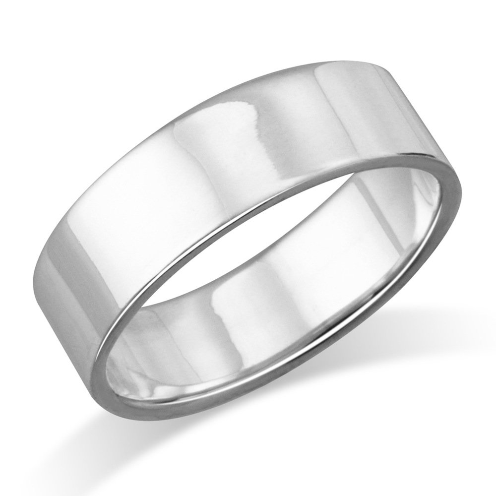 6MM Sterling Silver Plain Flat Wedding Band Ring - Size 7