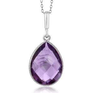 gem stone king 925 sterling silver amethyst teardrop pendant necklace for women | 6.50 cttw | pear shape 16x12mm | gemstone birthstone | with 18 inch silver chain)