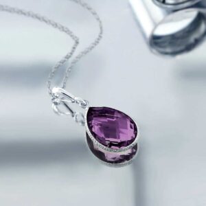 Gem Stone King 925 Sterling Silver Amethyst Teardrop Pendant Necklace For Women | 6.50 Cttw | Pear Shape 16X12MM | Gemstone Birthstone | With 18 Inch Silver Chain)