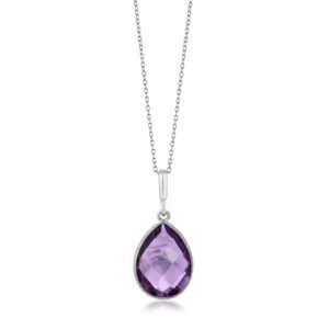 Gem Stone King 925 Sterling Silver Amethyst Teardrop Pendant Necklace For Women | 6.50 Cttw | Pear Shape 16X12MM | Gemstone Birthstone | With 18 Inch Silver Chain)