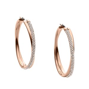 michael kors stainless steel and pavé crystal hoop earrings for women, color: rose gold (model: mkj3671791)