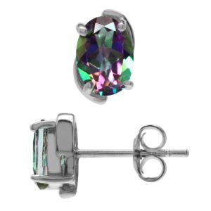 silvershake 1.8ct. 7x5mm oval shape mystic fire topaz 925 sterling silver stud earrings