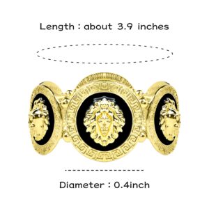 D-Fokes Noble Beautiful Ladies Jewelry Lover Gift Gold Black Lion Head Medal Thickened Stretch Hip Hop Style Gold Lion Head Bracelet