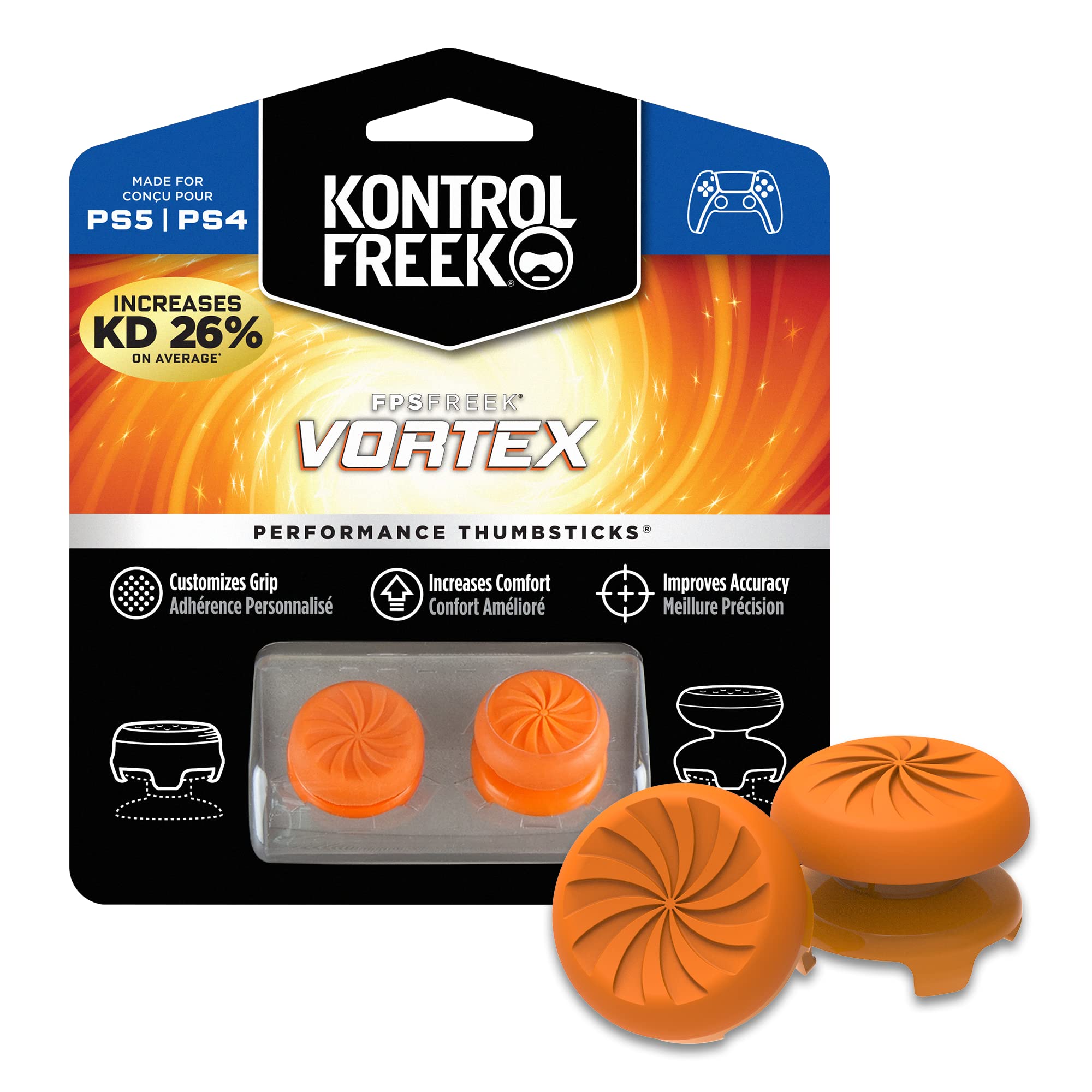 KontrolFreek FPS Freek Vortex for Playstation 4 (PS4) and Playstation 5 (PS5) Controller | Performance Thumbsticks | 1 High-Rise Convex, 1 Mid-Rise Concave | Orange