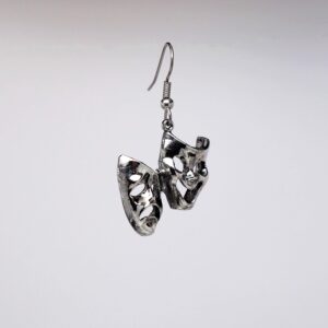 Comedy Tragedy Masks for Drama Theater and Actors Silver Finish Pewter Dangle Earrings