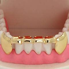 Hip Hop 14K Gold Plated Half Lower Bottom Fangs Teeth Grillz w Mold Kit