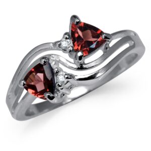 silvershake natural garnet and white topaz 925 sterling silver 3 lines ring size 6.5