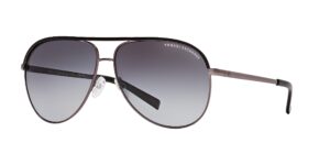 a|x armani exchange ax2002 aviator sunglasses, gunmetal/grey gradient polarized, 61 mm