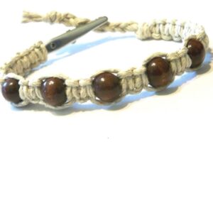 Hempnotic Jewelry Brown Wood Beaded Adjustable Alligator Clip Hemp Bracelet - Handmade