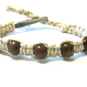 Hempnotic Jewelry Brown Wood Beaded Adjustable Alligator Clip Hemp Bracelet - Handmade