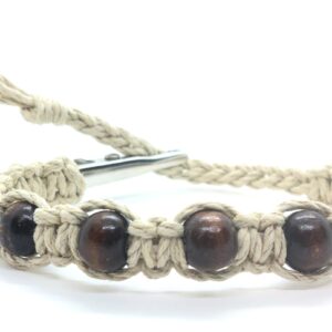 Hempnotic Jewelry Brown Wood Beaded Adjustable Alligator Clip Hemp Bracelet - Handmade