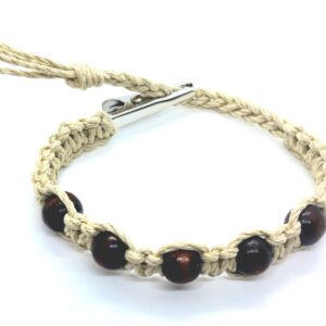 Hempnotic Jewelry Brown Wood Beaded Adjustable Alligator Clip Hemp Bracelet - Handmade