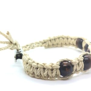 Hempnotic Jewelry Brown Wood Beaded Adjustable Alligator Clip Hemp Bracelet - Handmade