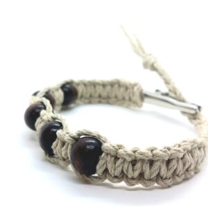 Hempnotic Jewelry Brown Wood Beaded Adjustable Alligator Clip Hemp Bracelet - Handmade