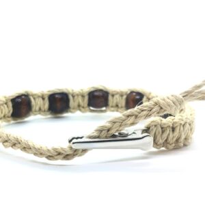 Hempnotic Jewelry Brown Wood Beaded Adjustable Alligator Clip Hemp Bracelet - Handmade