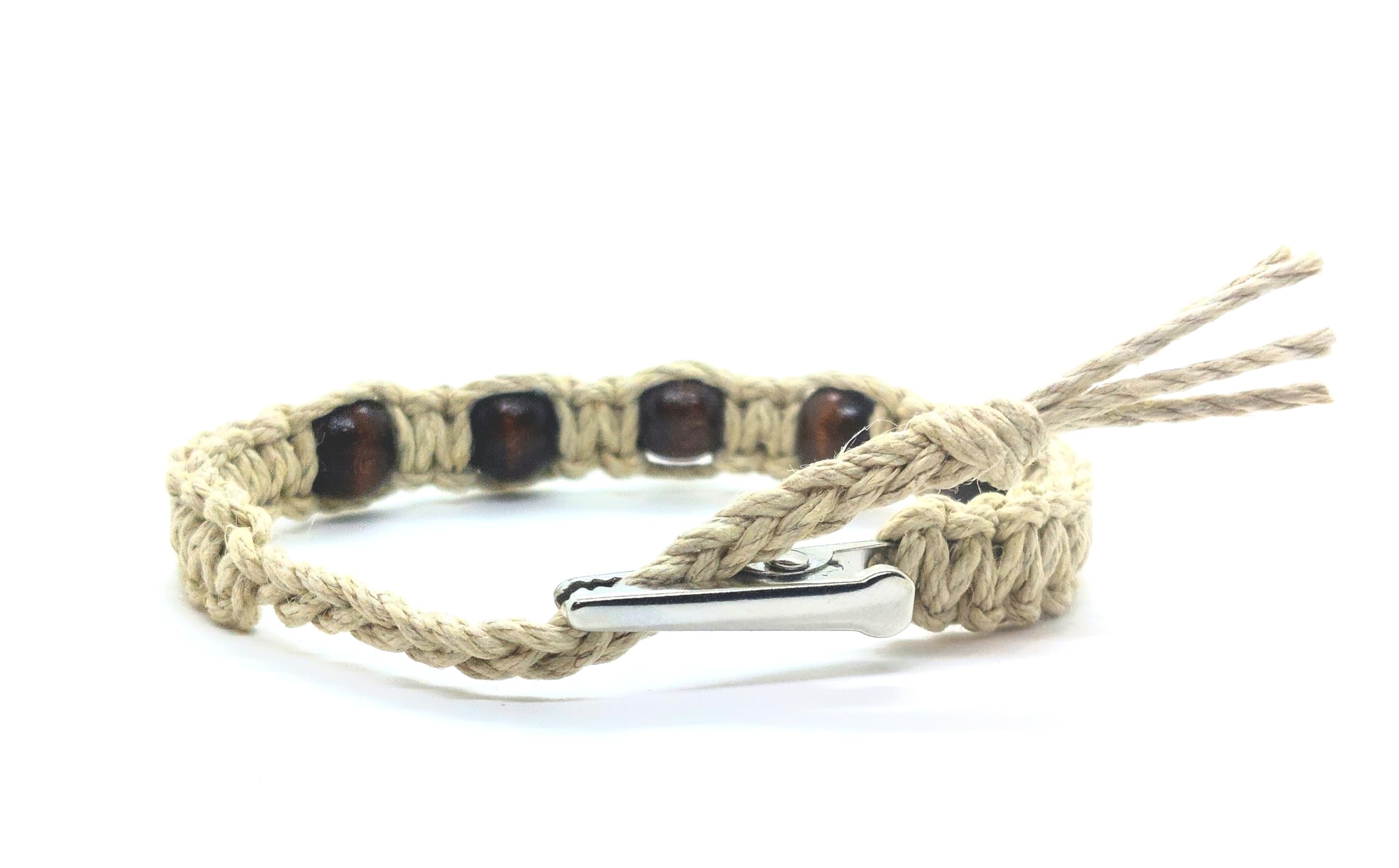 Hempnotic Jewelry Brown Wood Beaded Adjustable Alligator Clip Hemp Bracelet - Handmade