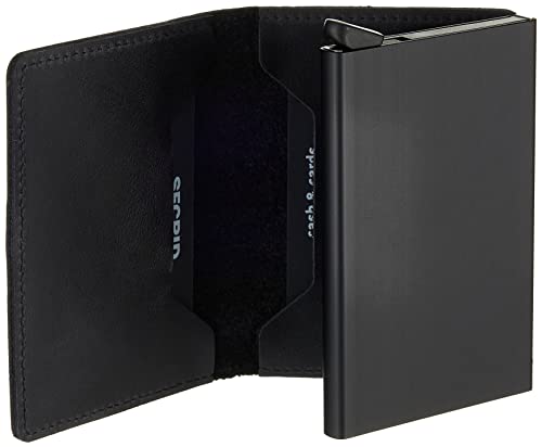 Secrid Men Slim Wallet Genuine Leather RFID Card Case Max 12 Cards, Black, 14mm slim