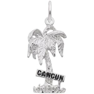 cancun palm w/sign w/bl.paint charm in sterling silver, charms for bracelets and necklaces