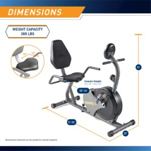 Marcy Magnetic Recumbent Bike with Adjustable Resistance and Transport Wheels NS-716R, 11.00 x 22.00 x 31.00"