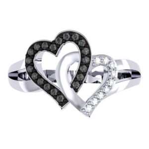 Dazzlingrock Collection 0.25 Carat (Cttw) Round Black Diamond & White Diamond Split Shank Entwined Double Heart Promise Ring for Women in 925 Sterling Silver Size 8.5