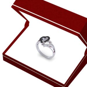 Dazzlingrock Collection 0.25 Carat (Cttw) Round Black Diamond & White Diamond Split Shank Entwined Double Heart Promise Ring for Women in 925 Sterling Silver Size 8.5