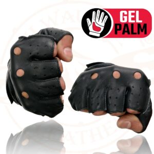 Milwaukee Leather SH195 Men's Black Leather Perforated Gel Padded Palm Fingerless Motorcycle Hand Gloves W/ ‘Open Knuckle’ - X-Large