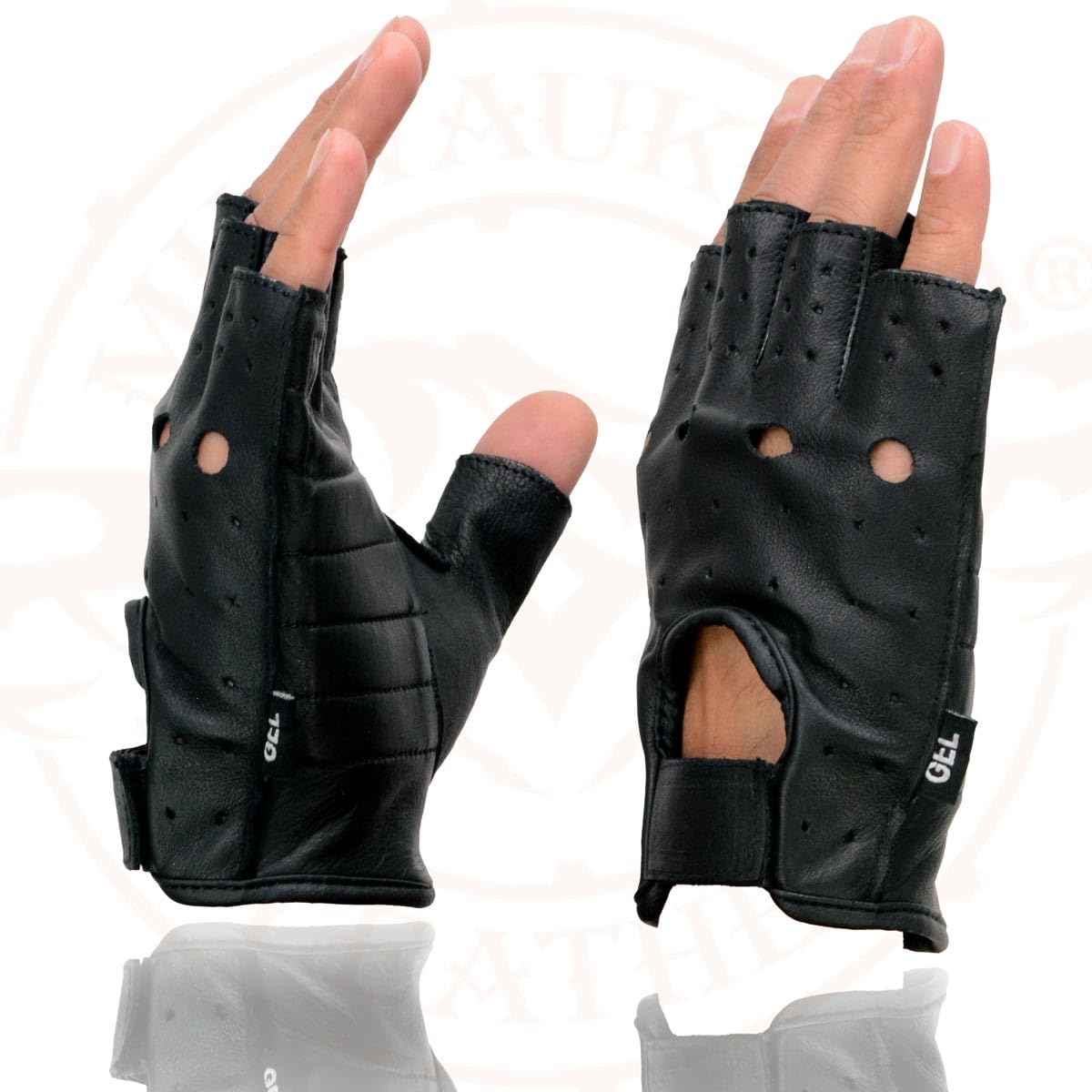 Milwaukee Leather SH195 Men's Black Leather Perforated Gel Padded Palm Fingerless Motorcycle Hand Gloves W/ ‘Open Knuckle’ - X-Large