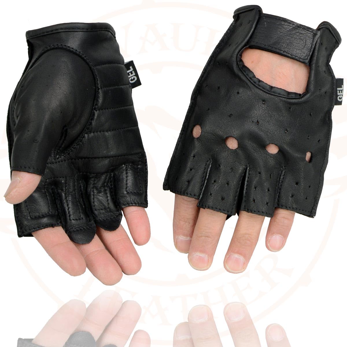 Milwaukee Leather SH195 Men's Black Leather Perforated Gel Padded Palm Fingerless Motorcycle Hand Gloves W/ ‘Open Knuckle’ - X-Large