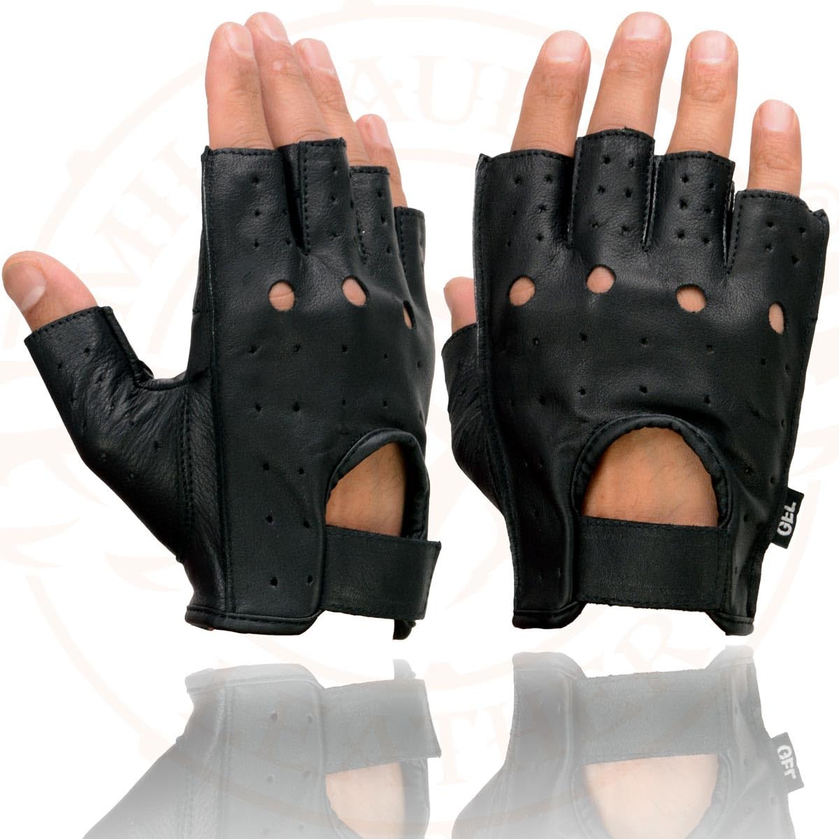 Milwaukee Leather SH195 Men's Black Leather Perforated Gel Padded Palm Fingerless Motorcycle Hand Gloves W/ ‘Open Knuckle’ - X-Large